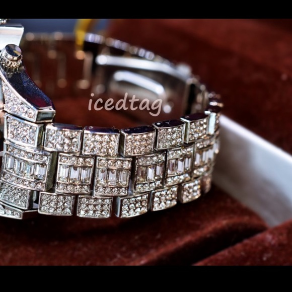 Accessories | Full Iced Out Chronograph Stylish Aqua Face Watch | Poshmark